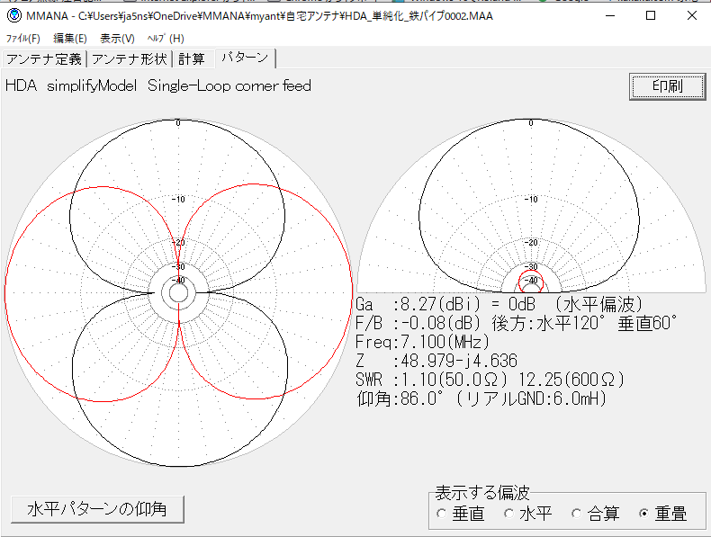 HDAアンテナ分析：アンテナモデルの単純化(1)7MHz：基本特性: JO3KRPの独り言
