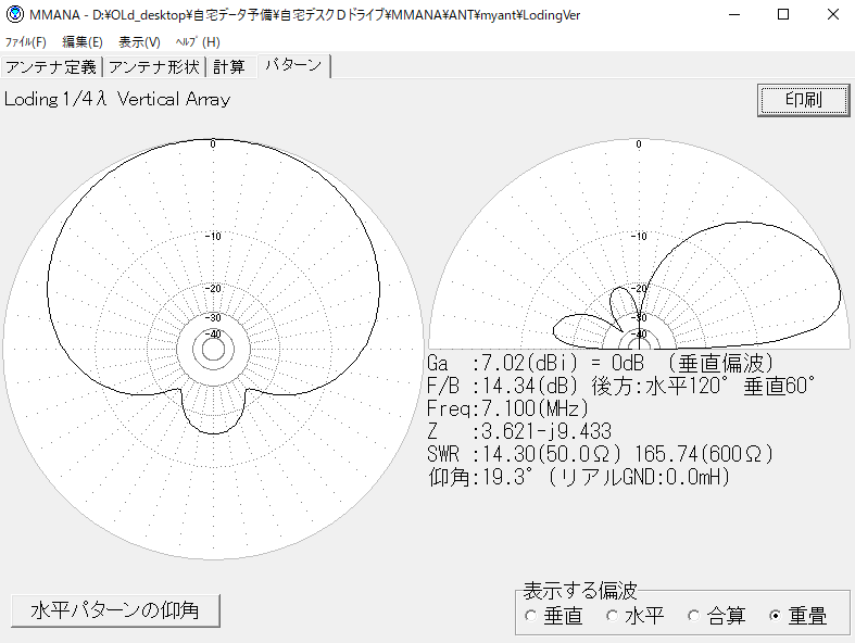 (短縮型)λ/4間隔・2eleArray特性(1)基本動作: JO3KRPの独り言